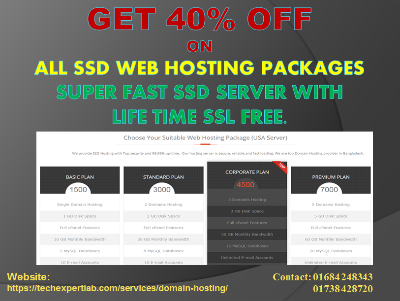 Get 40% off on all SSD Web Hosting Packages. 99.99 % Up time with Free ...
